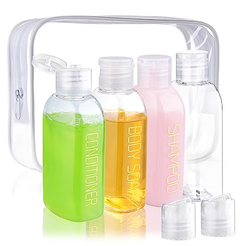 Cosywell Travel Size Toiletries Plastic Squeeze Bottles 4pcs 3.4 oz TSA Approved Travel Bottles for Toiletries Refillable Cosmetic Containers Kit Leakproof Shampoo Conditioner Travel Essentials