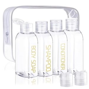 Cosywell Travel Size Toiletries Plastic Squeeze Bottles 4pcs 3.4 oz TSA Approved Travel Bottles for Toiletries Refillable Cosmetic Containers Kit Leakproof Shampoo Conditioner Travel Essentials