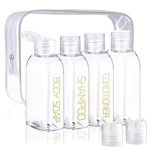 Cosywell Travel Size Toiletries Plastic Squeeze Bottles 4pcs 3.4 oz TSA Approved Travel Bottles for Toiletries Refillable Cosmetic Containers Kit Leakproof Shampoo Conditioner Travel Essentials