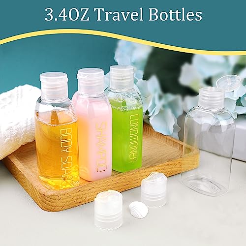 Cosywell Travel Size Toiletries Plastic Squeeze Bottles 4pcs 3.4 oz TSA Approved Travel Bottles for Toiletries Refillable Cosmetic Containers Kit Leakproof Shampoo Conditioner Travel Essentials