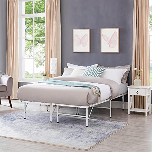 Naomi Home White Full Size Bed Frame with No Box Spring Needed - Sturdy Metal Platform Bedframe for Supportive Sleep