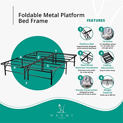 Naomi Home White Full Size Bed Frame with No Box Spring Needed - Sturdy Metal Platform Bedframe for Supportive Sleep