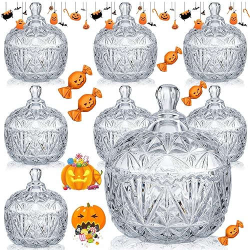 Tanlade 8 Pcs Glass Candy Jar with Lid Halloween Candy Bowl with Lids Crystal Candy Jar with Cover Cute Snack Candy Dish for Halloween Home Party Wedding Decoration, 260ml/ 9oz(Clear)