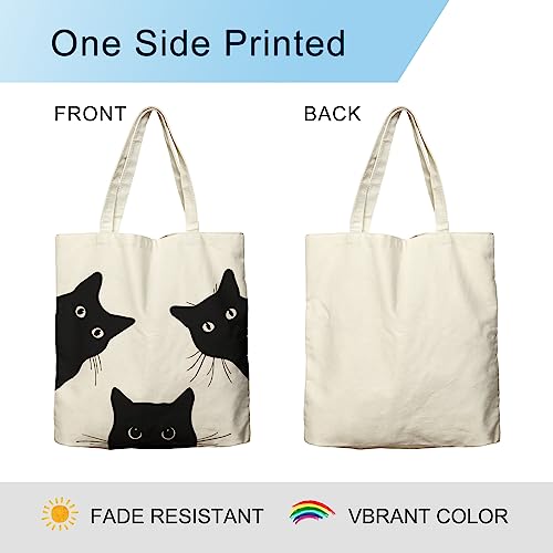 Dlzdn Black Cat Canvas Tote Bag For Women Aesthetic Cute Cat Tote Bag Shopping Grocery Bag Beach Bag Gifts for Women Teacher Bag Reusable Bag