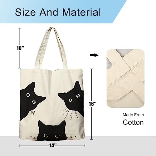 Dlzdn Black Cat Canvas Tote Bag For Women Aesthetic Cute Cat Tote Bag Shopping Grocery Bag Beach Bag Gifts for Women Teacher Bag Reusable Bag