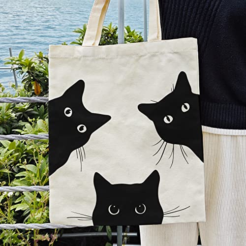 Dlzdn Black Cat Canvas Tote Bag For Women Aesthetic Cute Cat Tote Bag Shopping Grocery Bag Beach Bag Gifts for Women Teacher Bag Reusable Bag