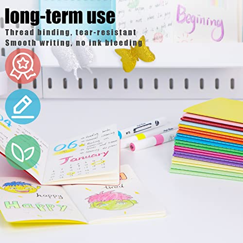 Koogel 24 Pack Mini Blank Notebooks, 12 Colors Small Pocket Notepads 3.5 x 5.5 Inch Memo Notepad Bulk 48 Pages of each Journals for Traveler Kids Students School Office Supplies