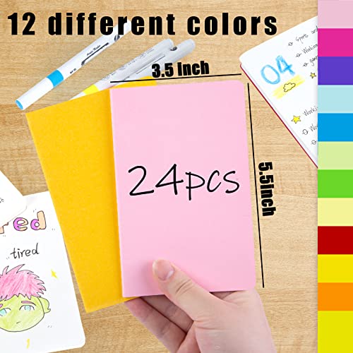 Koogel 24 Pack Mini Blank Notebooks, 12 Colors Small Pocket Notepads 3.5 x 5.5 Inch Memo Notepad Bulk 48 Pages of each Journals for Traveler Kids Students School Office Supplies