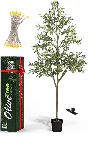 Artificial Olive Tree 6FT for Home Decor Indoor Bonus 20 ft String Light .Olive Trees Artificial Indoor Tree-Faux Olive Tree 6FT,Fake Olive Tree Faux Trees Indoor Tree,Faux Tree,Olive Tree Artificial.