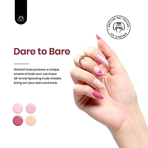 Beetles Gel Nail Polish 23Pcs Nail Set Dare to Bare Collection Nude Pink White Neutral Soak off Uv Led Lamp Needed Manicure with 3Pcs Base Matte and Glossy Top All Seasons for Girls Women