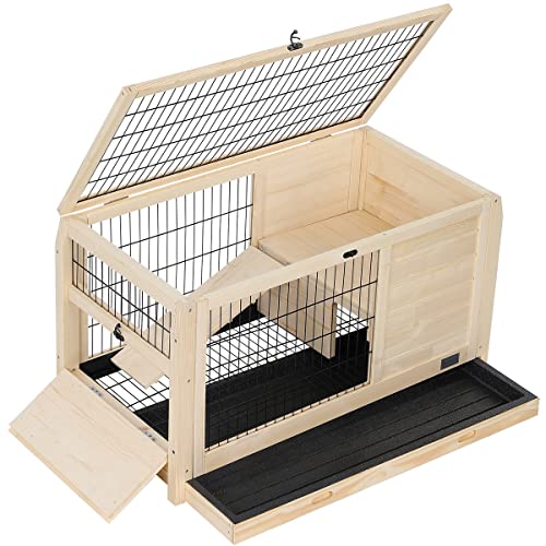 Guinea Pig Cage Hamster Cages Wooden Indoor Ferret Cage with Hideout, Leak Proof Plastic Tray & Openable Top, 2 Levels Small Animal Cage for Chinchilla, Hedgehogs, Squirrel, Gerbils1