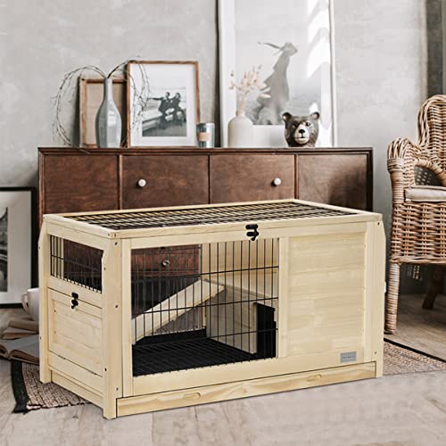 Guinea Pig Cage Hamster Cages Wooden Indoor Ferret Cage with Hideout, Leak Proof Plastic Tray & Openable Top, 2 Levels Small Animal Cage for Chinchilla, Hedgehogs, Squirrel, Gerbils1