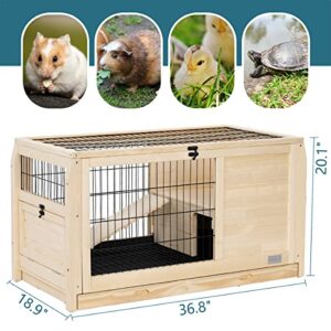 Guinea Pig Cage Hamster Cages Wooden Indoor Ferret Cage with Hideout, Leak Proof Plastic Tray & Openable Top, 2 Levels Small Animal Cage for Chinchilla, Hedgehogs, Squirrel, Gerbils1