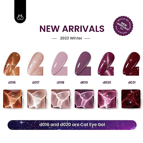 Beetles Cat Eye Gel Nail Polish Set 6 Colors, Glitter Nude Shiny Champagne Burgundy Gold Magnetic Effect Sparkle Stunning Fall Nail Uv Gel Polish Halloween Gifts for Women Girls 2023 Limited Colors