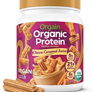 Orgain Organic Vegan Protein Powder, Churro Caramel Swirl - 21g Plant Based Protein, Gluten Free, Dairy Free, Lactose Free, Soy Free, No Sugar Added, Kosher, For Smoothies & Shakes - 1.02lb