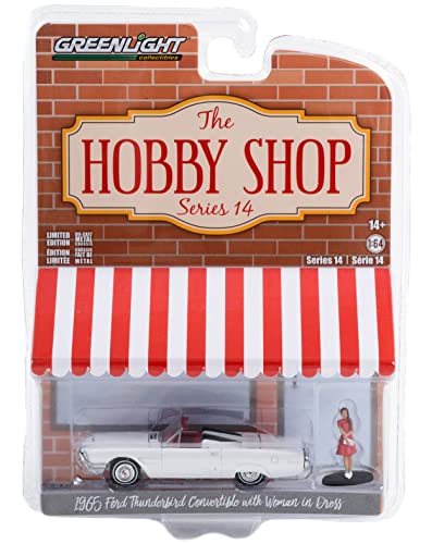 1965 Thunderbird Convertible White and Woman in Dress The Hobby Shop Series 14 1/64 Diecast Model Car by Greenlight 97140 B