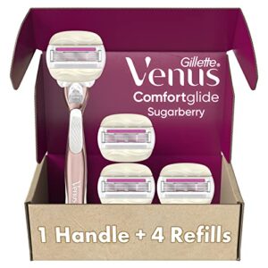 gillette venus, razors for women, comfortglide, womens razor, olay sugarberry, venus razor refills for women, rose gold metal handle + 4 blade refills, razor blades, razors, womens razors for shaving