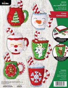 bucilla, cozy christmas, felt applique 6 piece ornament making kit, perfect for diy arts and crafts, 89639e