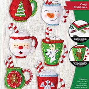 Bucilla, Cozy Christmas, Felt Applique 6 Piece Ornament Making Kit, Perfect for DIY Arts and Crafts, 89639E