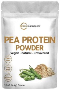 micro ingredients north american grown, pea protein powder, 5 pounds | plant based, unflavored | complete vegan protein source – 27g serving | rich in bcaas & eaas | non-gmo, keto friendly