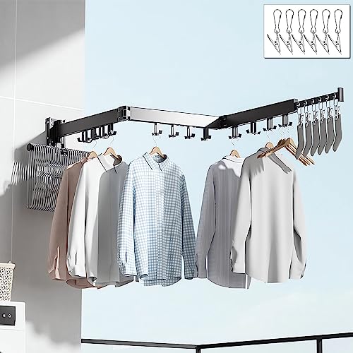 Zxlozxly Wall Mounted Clothes Hanger Rack, Black Retractable Clothes Drying Rack, Laundry Drying Rack, Collapsible (Tri-Fold), Clothes Drying Rack for Laundry Balcony Bedroom