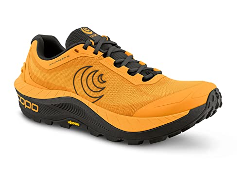 Topo Athletic Men's MTN Racer 3 Comfortable Lightweight 5MM Drop Trail Running Shoes, Athletic Shoes for Trail Running, Mango/Espresso, Size 7