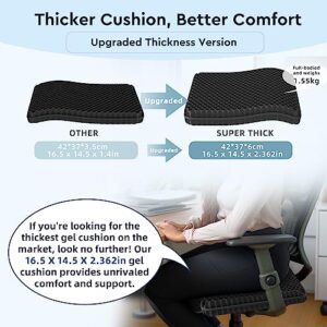 Super Large & Thick Gel Seat Cushion for Long Sitting, Office Chair Cushion for Car, Wheelchair, Desk, Stadium- Hip, Coccyx, Sciatica, Pressure Sores Tailbone Pain Relief Pad, Seat Cushion