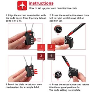 NAGE 3-Digit Cable Lock, TSA Approved Luggage Locks for Suitcase, Gym Lockers, Travel Baggage (2 Pack, Black)