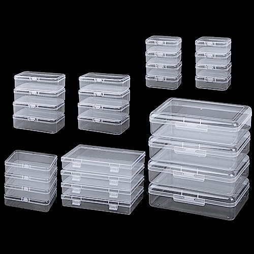 QUEFE 28 Pack Mixed Sizes Small Plastic Organizer Storage Box, Rectangular Empty Mini Clear Plastic Organizer Storage Box Containers with Lids for Small Items and Other Craft Projects