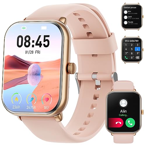 Smart Watch 1.96″ with Bluetooth Call Message Alert, Smart Watch for Women with Heart Rate Blood Pressure Blood Oxygen Sleep Body Temperature Monitoring, 350mAh with 100+ Sports Modes for iOS, Android