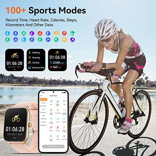 Smart Watch 1.96″ with Bluetooth Call Message Alert, Smart Watch for Women with Heart Rate Blood Pressure Blood Oxygen Sleep Body Temperature Monitoring, 350mAh with 100+ Sports Modes for iOS, Android