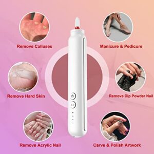 Nail Drill for Acrylic Nails, Cordless Electric Nail File for Gel Remover and Polish, Professional Manicure Set & Pedicure Tool Kits for Home Salon Use, Rechargeable and Portable-White