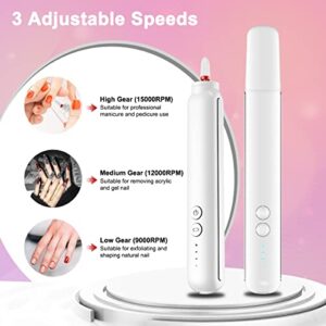 Nail Drill for Acrylic Nails, Cordless Electric Nail File for Gel Remover and Polish, Professional Manicure Set & Pedicure Tool Kits for Home Salon Use, Rechargeable and Portable-White