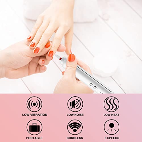 Nail Drill for Acrylic Nails, Cordless Electric Nail File for Gel Remover and Polish, Professional Manicure Set & Pedicure Tool Kits for Home Salon Use, Rechargeable and Portable-White