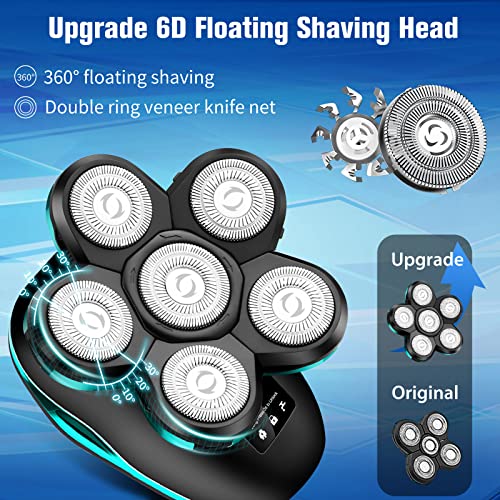 Upgrade 6-in-1 Head Shaver for Men, Mens Electric Shaver Bald Head Shaver Cordless Electric Razor for Men IPX7 Waterproof Rotary Shaver Grooming Kit, Face Head Shaver with Nose Hair Sideburns Trimmer