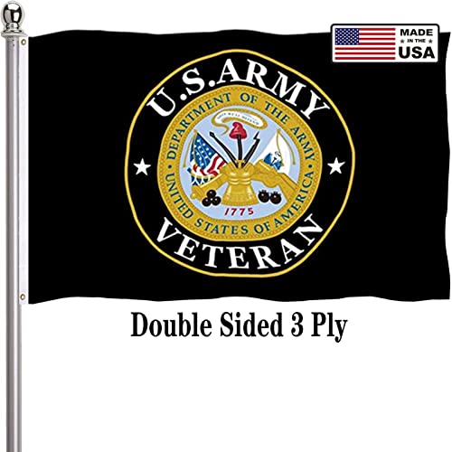 US Army Veteran Emblem Flag 3x5 Outdoor Double Sided 3 Ply-Made in USA Army Gold Crest Military Flags-Vivid Color Clear Pattern Reinforcement Sewing Durable Polyester with 2 Brass Grommets