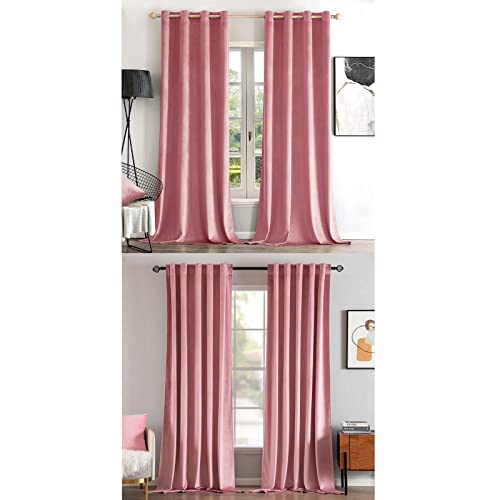 MIULEE Blush Pink Velvet Curtains Thermal Insulated Blackout Curtains/Grommet Window Drapes for Home Theatre/Girls Room/Wedding Decor 52 x 96 Inches Set of 2 Bundle Back Tab Velvet Curtains 2 Panels