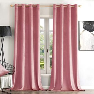 MIULEE Blush Pink Velvet Curtains Thermal Insulated Blackout Curtains/Grommet Window Drapes for Home Theatre/Girls Room/Wedding Decor 52 x 96 Inches Set of 2 Bundle Back Tab Velvet Curtains 2 Panels