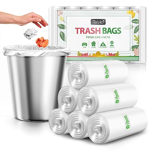 1.5 Gallon 330 Counts Strong Trash Bags Garbage Bags by Teivio, Bathroom Trash Can Bin Liners, Small Plastic Bags for home office kitchen (Clear)