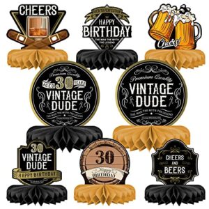 30th birthday party decorations vintage dude 30th birthday table centerpiece aged to perfection honeycomb table toppers for 30th birthday party supplies(gold,black）