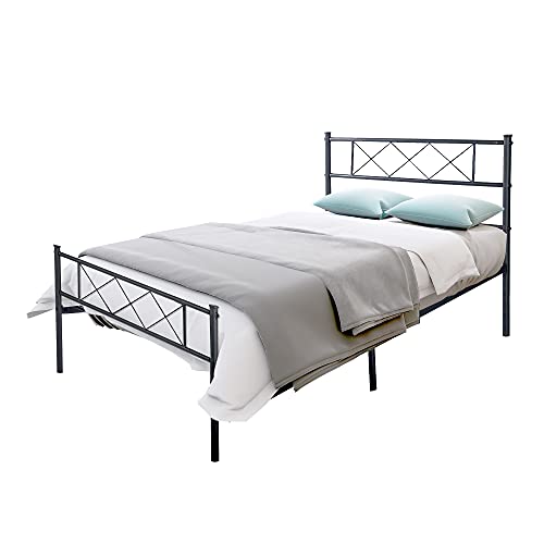 SYING88 LT Double Size Single Metal Bed Frame - Black Low Profile for Adults and Children with Headboard and Large Storage Space for Boys Girls