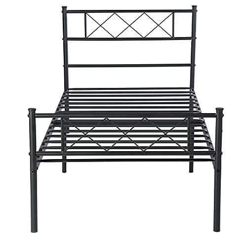 SYING88 LT Double Size Single Metal Bed Frame - Black Low Profile for Adults and Children with Headboard and Large Storage Space for Boys Girls