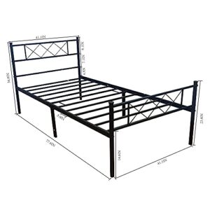 SYING88 LT Double Size Single Metal Bed Frame - Black Low Profile for Adults and Children with Headboard and Large Storage Space for Boys Girls