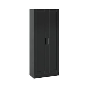 panana wooden storage cabinet, narrow pantry cabinets free standing tall storage cabinet with 2 doors and shelves (black)