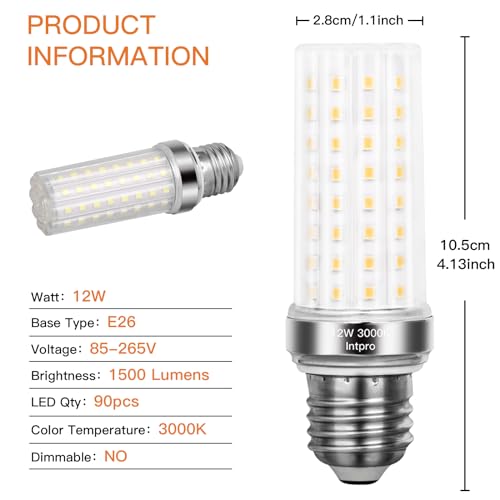 Intpro LED Corn Light Bulb LED Bulb 150W Equivalent 1500 Lumen 3000K Warm Light 12W E26/E27 Base Non-dimmable Ceiling Fan Corn Lighting for Home Garage Warehouse Indoor LED Corn Bulbs