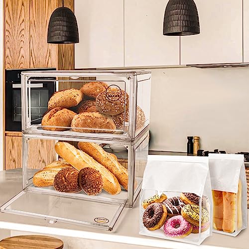 EDS FAM 3PCS Bread Box for Kitchen Countertop 14.2 * 10.6 * 7.8in Transparent Bread Storage Container Stackable Bread Bin