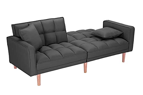 LCH Modern Tuft Futon Couch Convertible Loveseat Sleeper Reclining Sofa Bed Twin Size with Arms and 2 Pillows for Living Room, Dark Grey