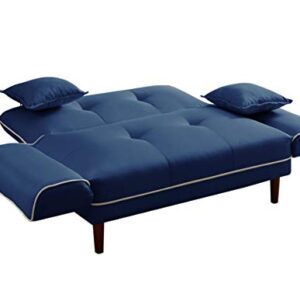 LCH Convertible Bed with 2 Pillows,Loveseat Sleeper Futon, Recliner Couch with Adjustable Armrest and Wood Legs,Living Room Sofa with 5-Angle Backrest for Small Space(Navy Blue)