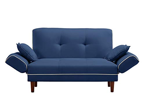 LCH Convertible Bed with 2 Pillows,Loveseat Sleeper Futon, Recliner Couch with Adjustable Armrest and Wood Legs,Living Room Sofa with 5-Angle Backrest for Small Space(Navy Blue)