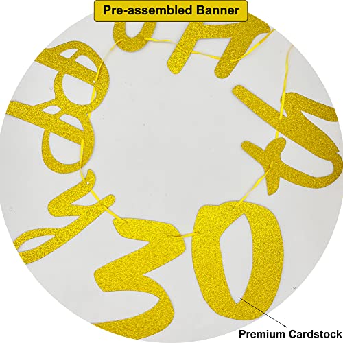 WOJOGO 30th Birthday Decorations for Him, Gold Black 30 Birthday Decorations for Women Men, Happy 30th Birthday Banner Hanging Swirls Birthday Cake Topper Balloons Decor Kit for Party Supplies